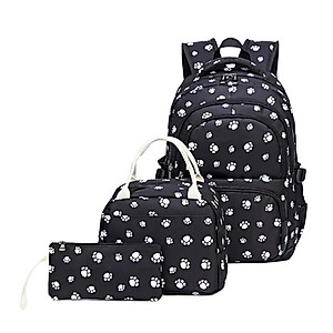 3Pcs Dog-Paw Prints Backpack and Lunch-Bag Set for Girls Middle School-Bag Elementary Bookbag Casual Daypack