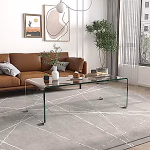 IANIYA Tempered Glass Coffee Table for Modern Living Room Decor, Easy to Clean with Safe Rounded Edges and Durable Design, 39.3" L x 19.6" W x 13.78" H (1, Transparent Coffee Table)