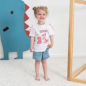 AMZTM Girl 2nd Birthday T-Shirt Dinosaur Party B-Day Themed Tee Toddler Gift(White, 3T)