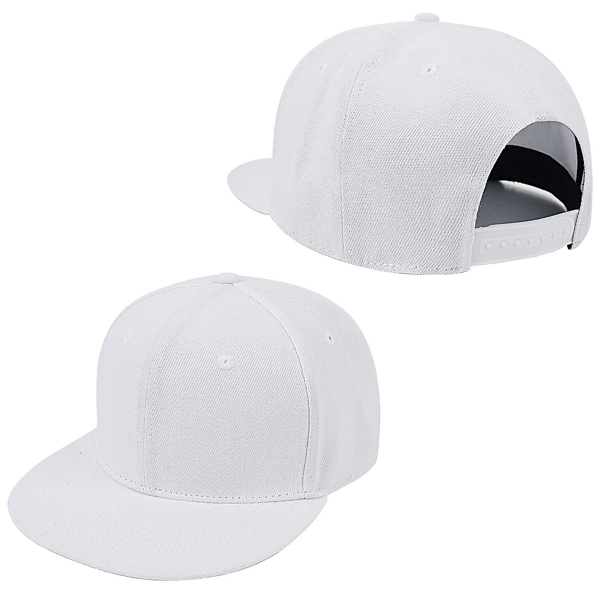 Classic Flat Bill Snapback Hats for Men Women, Hip Hop Style Unisex Adjustable Plain Baseball Cap-White