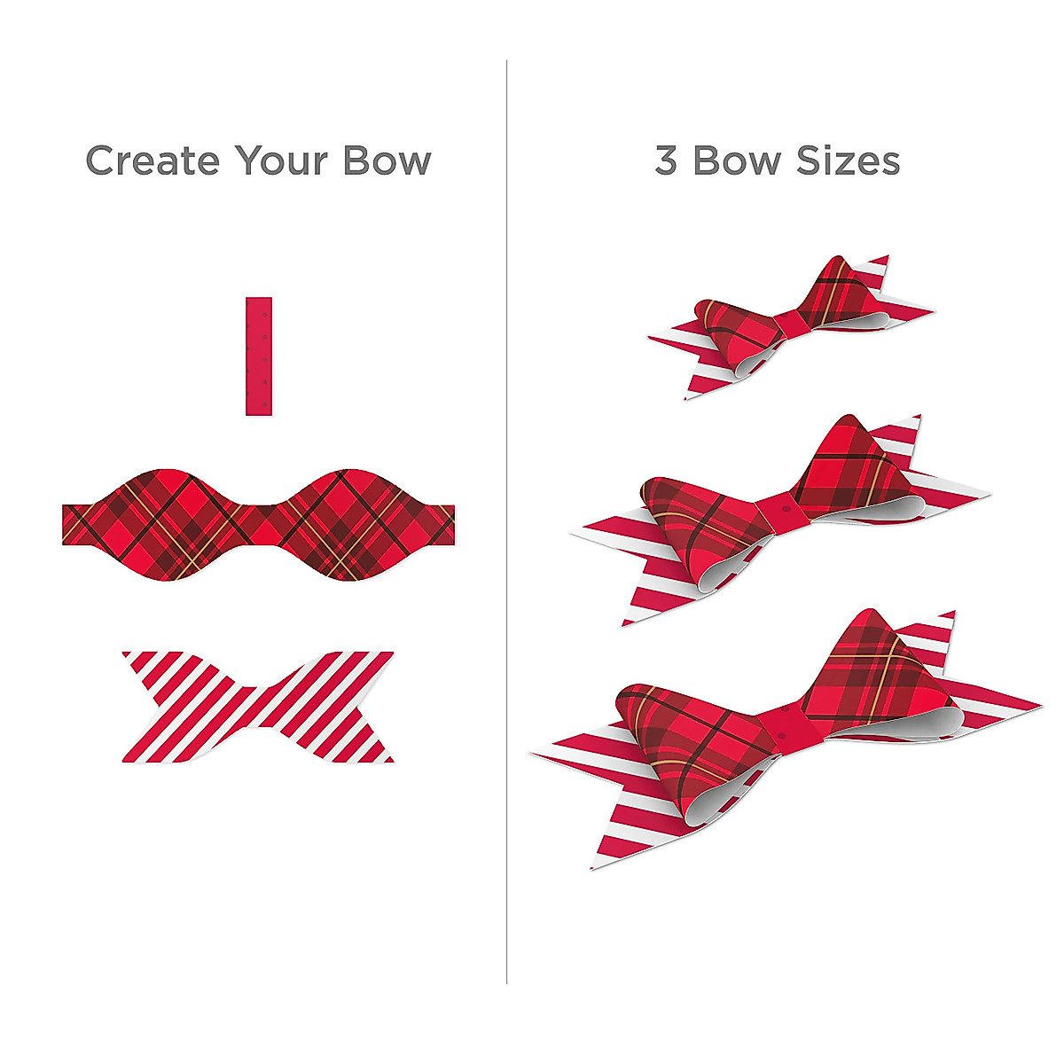 Hallmark Holiday Wrapping Paper with DIY Bow Templates on Reverse (3 Rolls: 120 sq. ft. ttl) Red Plaid, Stripes, Polka Dots for Christmas, Valentines Day, Birthdays, Graduations