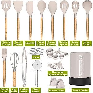 Kitchen Cooking Utensil Set, Fungun 35 pcs Cooking Utensils - Nonstick Kitchen Utensils Cookware Set Spatula Set -Kitchen Gadgets Utensils Set, Kitchen Tools Gift-khaki