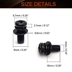 MroMax 50pcs M4-0.7 x 10mm Black Machine Screws, Combine Screws with Spring Washer and Plain Washers, Phillips Drive, Pan Head, Carbon Steel, Small Replacement Screw for Knobs Pull Handle
