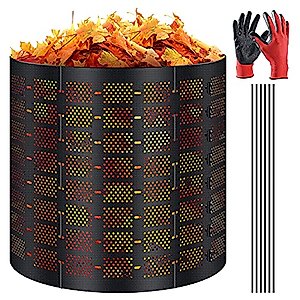 Compost Bin Outdoor, 250 Gallon Expandable Outdoor Composter with Garden Gloves, Easy Assembly Large Capacity Grid for Home Garder Lawn Fertile Soil Leaves and Grass