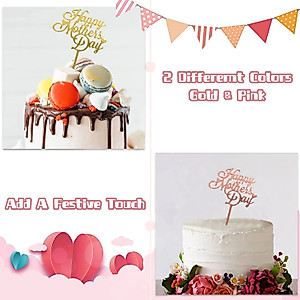 Happy Mother's Day Cake Topper, 10 Pieces Acrylic Mother's Day Cupcake Topper with Love Heart, Cake Picks Cake Decoration for Mom Day Birthday Party Supplies (Gold & Pink)