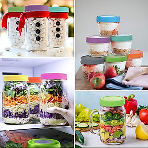 Aozita [16 Pack] Colored Plastic Mason Jar Lids Fits Ball, Kerr & More - 8 Wide Mouth & 8 Regular Mouth - Storage Caps for Canning Jars