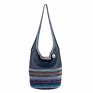 The Sak Back To Bali 120 Hobo Bag in Leather & Hand-Crochet, Large Shoulder Purse, Indigo Seminyak