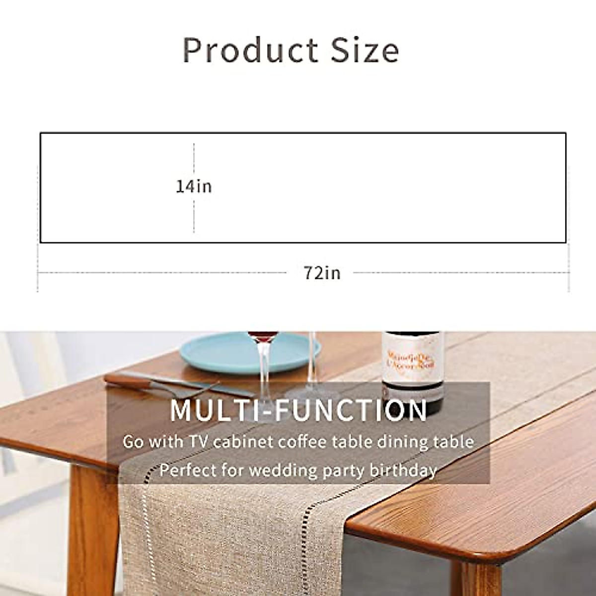 Tosewever Decorative Linen Table Runner Farmhouse Style Tabletop Collection 14 x 72 Inches Table Runners for Everyday Dining Wedding Party Holiday Home Decor (14" x 72", Light Coffee/Straight)