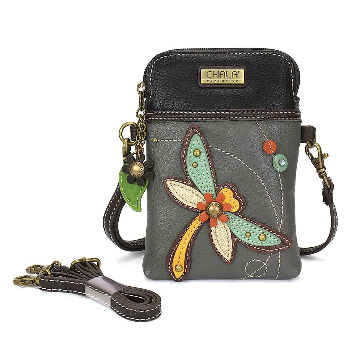 CHALA Crossbody Cell Phone Purse-Women Canvas Multicolor Handbag with Adjustable Strap - Special Edition - Dragonfly - gray