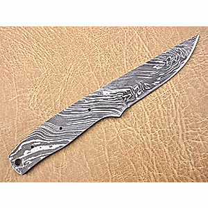 8.25 inchesstraight back Damascus Steel Blank Blade Skinning Knife with 3 Pin Hole & an Inserting Hole Space, 4 inches Cutting Edge, Hand forged Twist Pattern