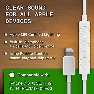Symphonized iPhone Headphones Wired with Microphone & Volume Control [Apple MFi Certified] — 90% Noise Cancelling Earbuds iPhone, Ear phones Lightning — Earphones for iPhone 14/13/12/11/XR/XS/X/8/7/SE