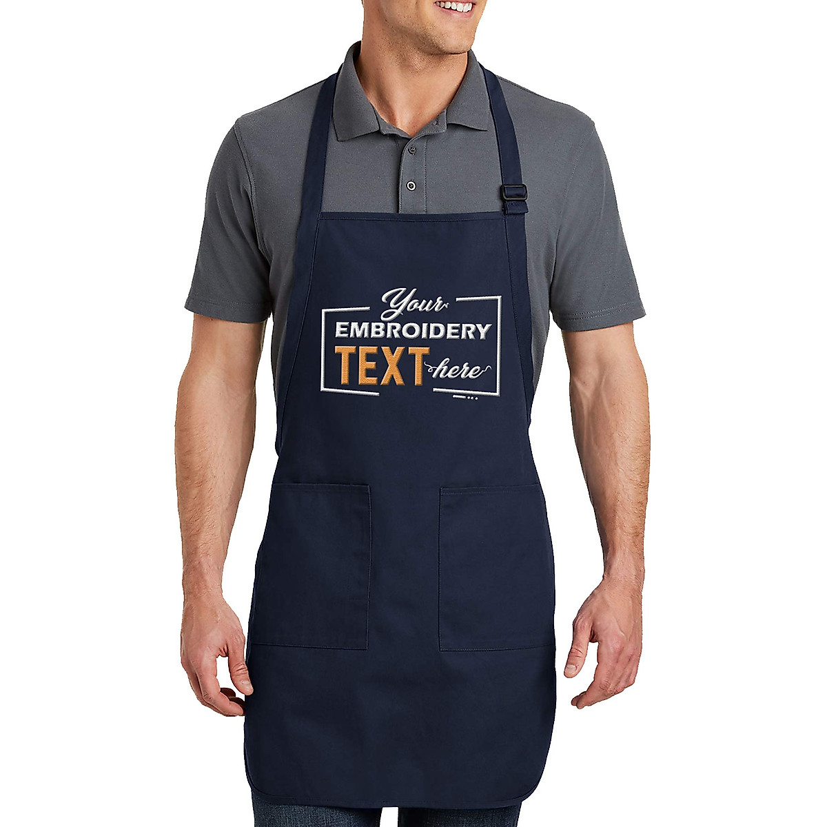 TEEAMORE Personalized Embroidered Aprons for Women Men Add Your Text Chef Kitchen Grill Custom Apron