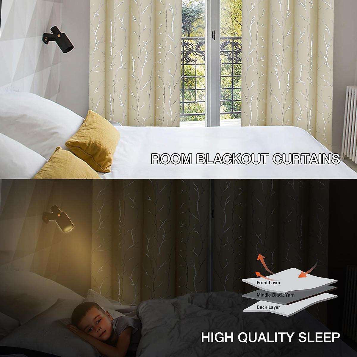 BUHUA Grommet Top Window Draps for Living Room Bedroom Curtains Energy Saving Room Darkening Impede Light Privacy Curtains, 52W x 84L, 2 Panels, Beige