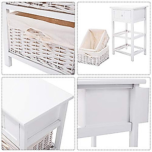Giantex Nightstand with Drawers Wooden, W/ 2 Storage Baskets and Open Shelf for Bedroom, Bedside Sofa End Table (1, White)