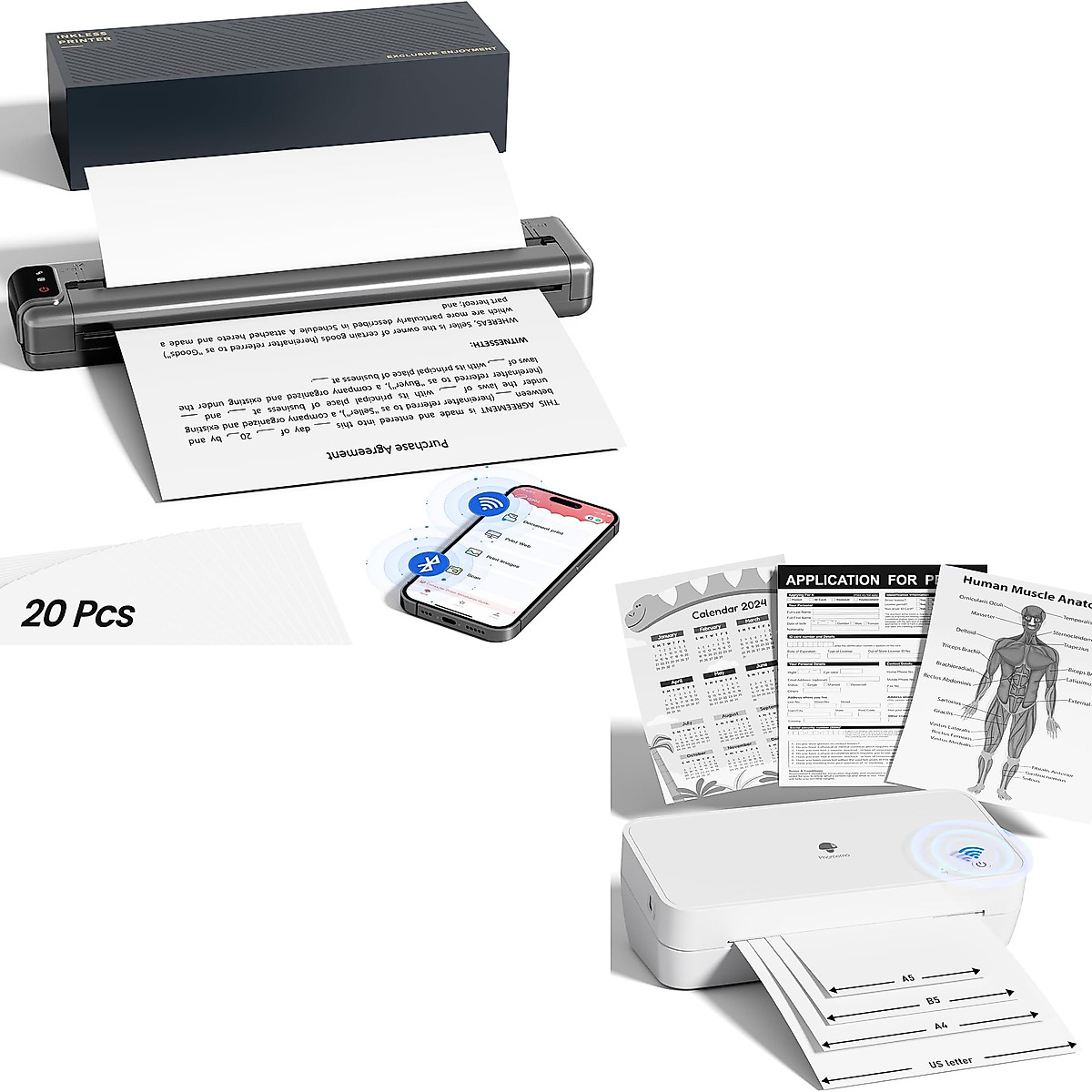 Phomemo Upgraded Ultra-Small Q302 Portable Printer with Mobile Printer, 300dpi Inkless Printer for 8.5 x 11 US Letter Thermal Paper, Compact Printer Compatible with iPhone & Laptop for Office Business