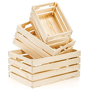 Youeon Set of 3 Rustic Wooden Nesting Crates with Handles, Decorative Wooden Crates, Crate Box Wooden Storage Box for Kitchen, Office, Bedroom, Closet, Rustic Country Decor