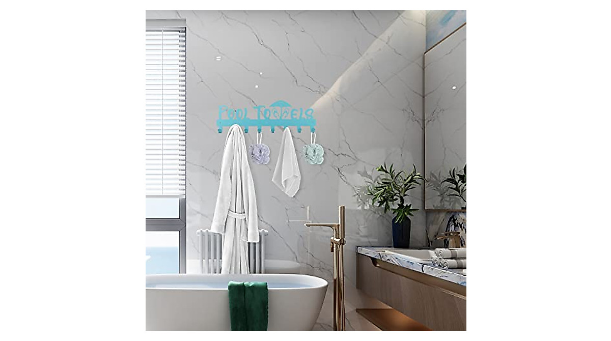 Pool Towel Rack with 8 Hooks - Wall Mounted for Bathroom & Pool Area