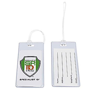 5 Pack - Slim and Sturdy Flexible Backpack & Airline Luggage ID Bag Tags - Business Card Holders - with Secure Plastic Worm Loop Straps by Specialist ID (White)