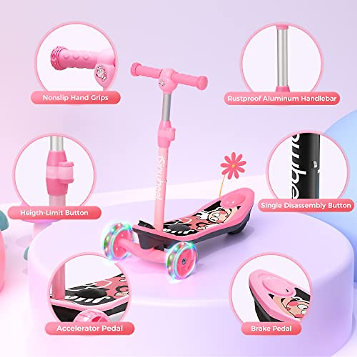 isinwheel Mini Electric Scooter for Kids Ages 3-12, 3-Wheel Electric Scooter for Toddler Boys/Girls, Electric Kick Scooter for Kids with Long Battery Life, Flashing LED Wheels, 3 Adjustable Height