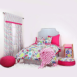 Bacati - Botanical Sanctuary Multicolor Pink Pearl String Neck Roll Pillow