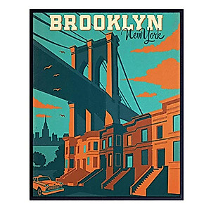 Brooklyn Travel Poster Style Wall Art Print - 8x10 Vintage Style Home and Apartment Decor, Room Decorations - Perfect Gift for New Yorker, NYC, New York, Manhattan, Big Apple Fans - Unframed Photo