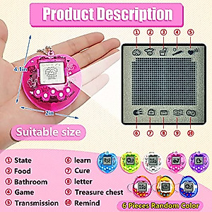 6 Pieces Virtual Pets Keychain Digital Nostalgic Electronic Pets Keychain Easter Gift Pet Key Chain 90s Handheld Games Electronic Pets Game Keyring with 1 Screwdriver 2 Button Battery (Mixed Style)