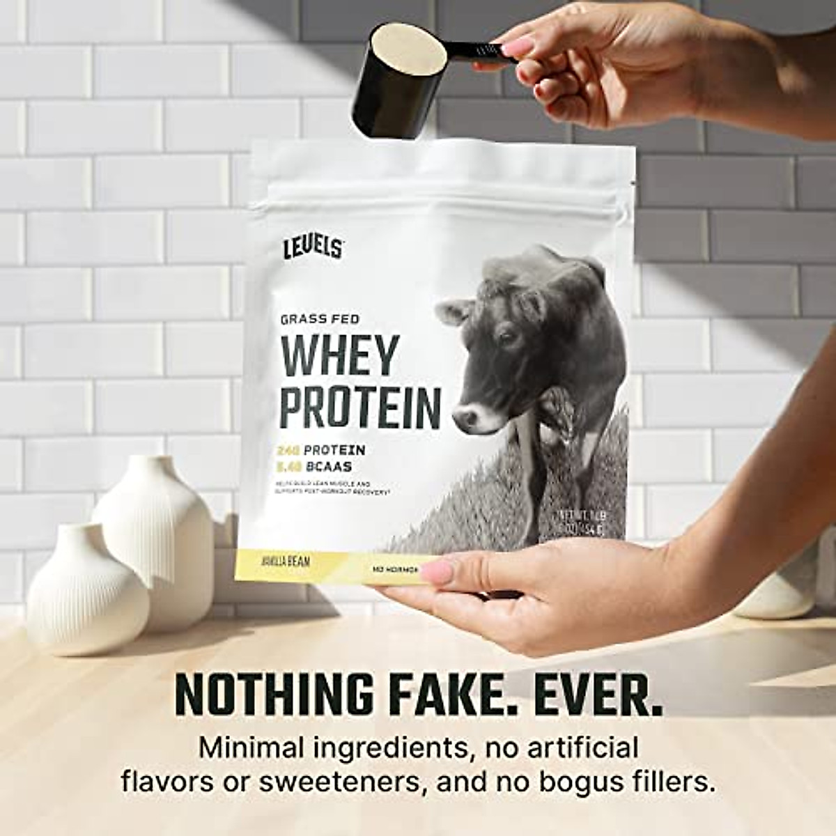 Levels Grass Fed 100% Whey Protein, No Hormones, Vanilla Bean, 1LB