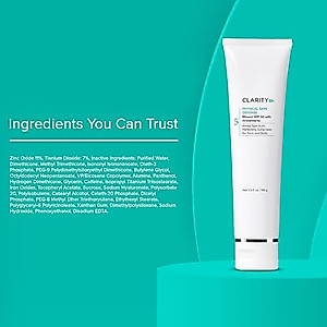 ClarityRx Physical Skin Defense Tinted Mineral SPF 50 Moisturizing Sunscreen, Natural Plant-Based Water-Resistant UV Protection with Zinc & Hyaluronic Acid for Face & Body (3.5 oz)