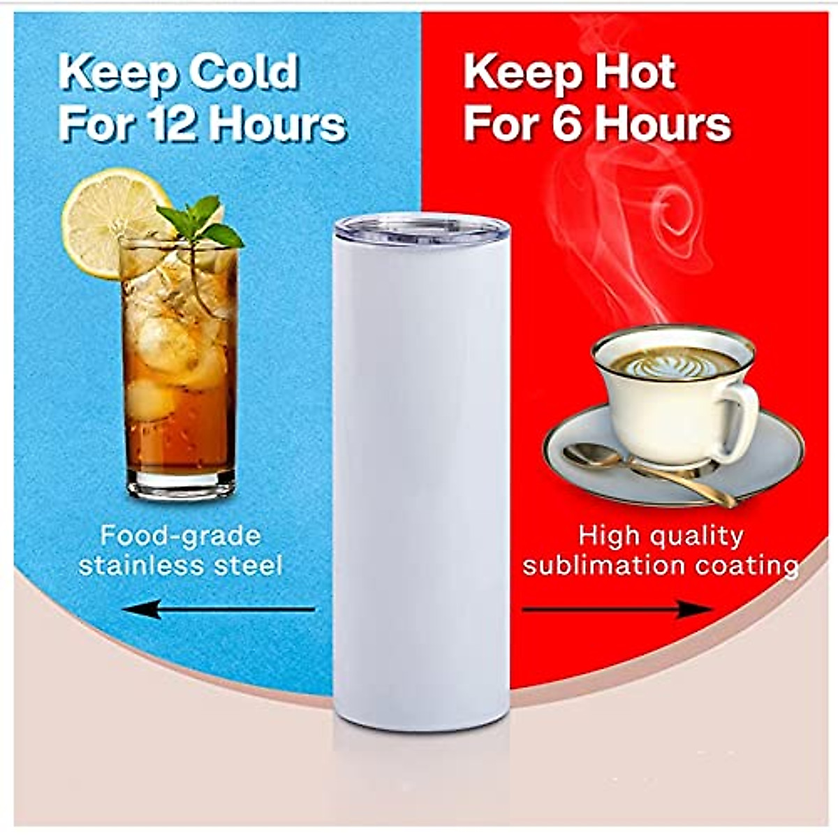CALCA 10PCS Blank Sublimation Straight Tumblers 20 OZ Skinny Tumbler Taperless Straight Stainless Steel Tumbler Sublimation Tumbler Cups Travel Mug with Lid for DIY Coffee Water Drinks