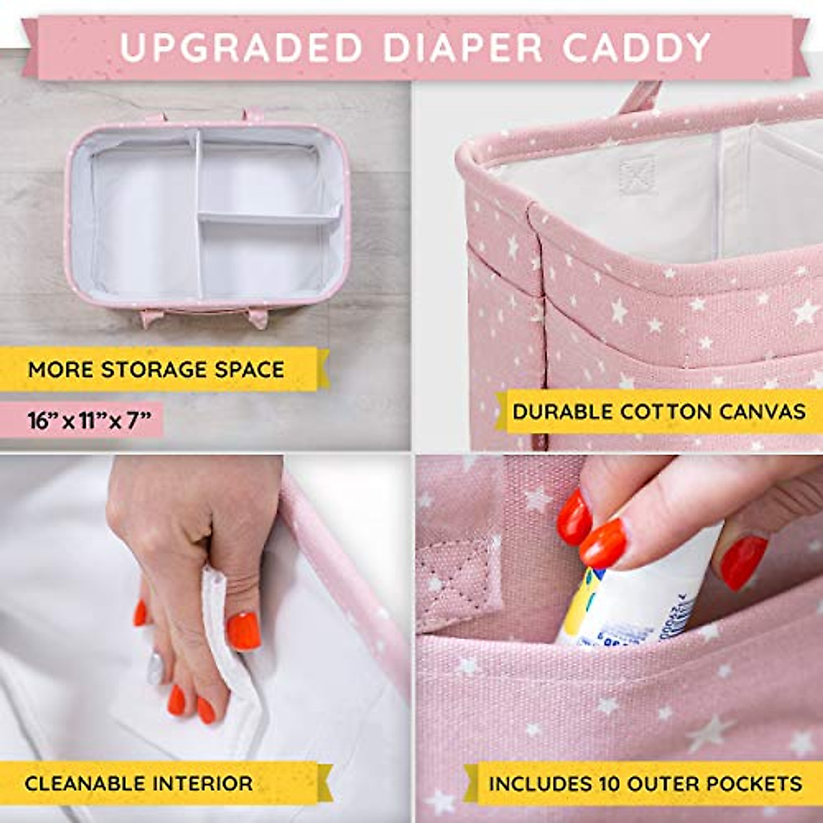 StarHug Baby Diaper Caddy Organizer - Baby Shower Basket | Large Nursery Storage Bin for Changing Table | Car Travel Tote Bag | Newborn Registry Must Have | Bonus Bottle Cooler | Pink