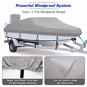 Fuprosico Boat Cover, 900D Waterproof Boat Cover Fits 16-18.5 ft V-Hull Boat,Bass Boat,Fishing Runabout Bowrider Boat,Fish and Ski Boat 16'-18.5',Heavy Duty Marine Grade Canvas Gray