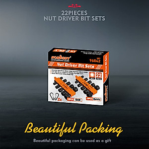 HORUSDY 22-Piece Power Nut Driver Set for Impact Drill, SAE and Metric, 1/4” Hex Head Drill Bit Set