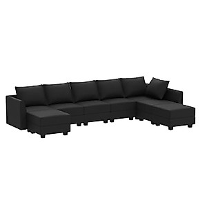 HONBAY Flexible Modular U Shaped Sofa, Black, Wood, 112.60 x 81.50 x 33.90 in