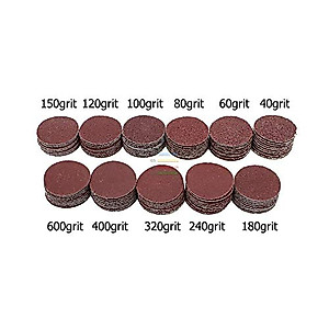 AUTOTOOLHOME 110pcs 1 inch Sanding Discs with 2ps 1/8 Shank Polishing Pads Hook and Loop Sandpaper Abrasive Tool Attachment 40-600Grit