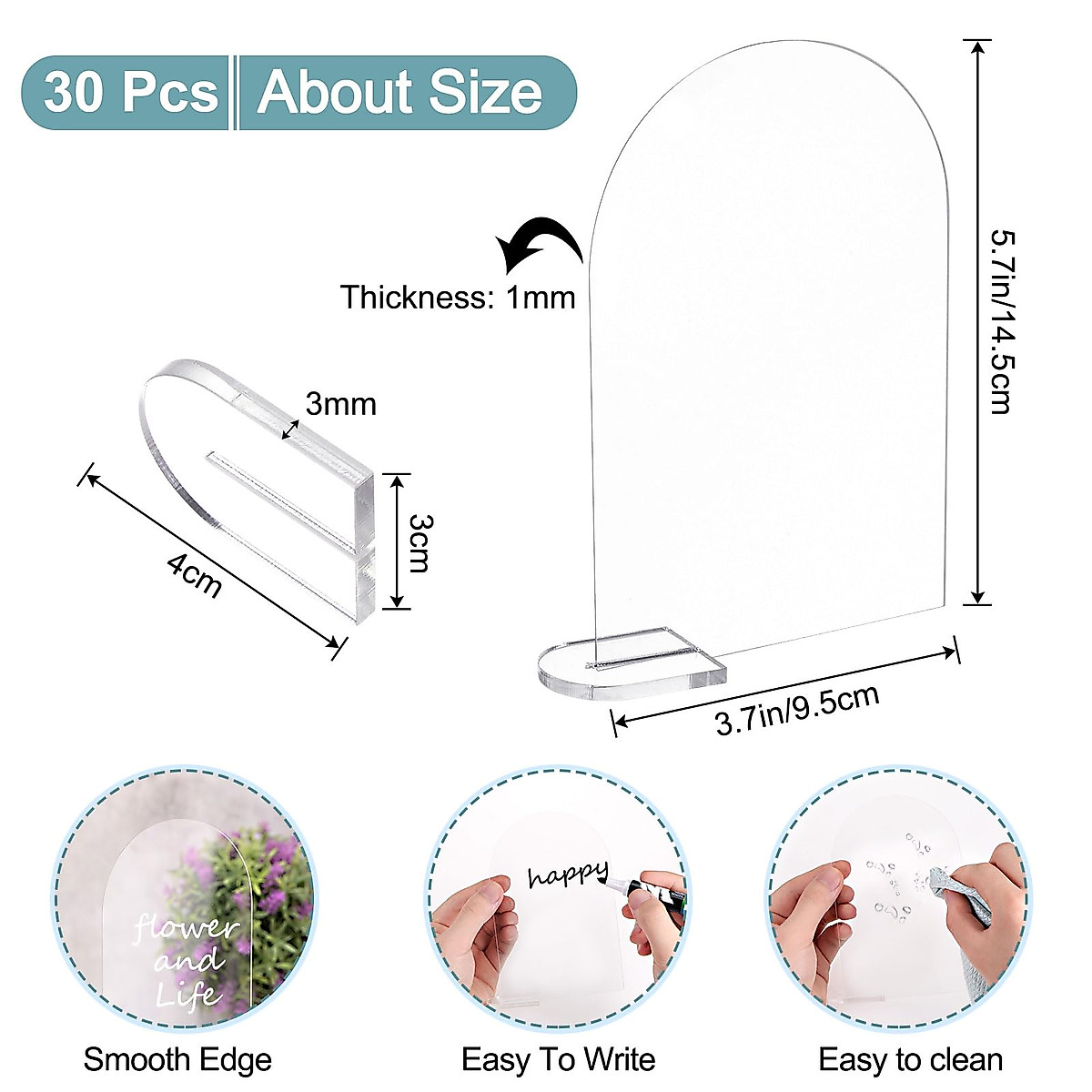 uxcell 30pcs Clear Arch Acrylic Sign with Stand, Acrylic Arch Table Numbers for Wedding Reception Party Restaurant Centerpieces Decor (5.7 Inch x 3.7 Inch)
