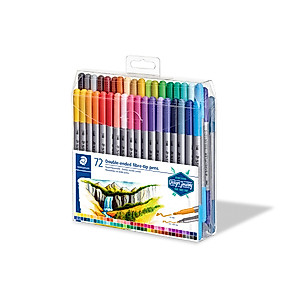STAEDTLER 3200 TB72 Design Journey Double-Ended Fibre-Tip Pens with Two Nibs - Narrow and Wide, Pack of 72