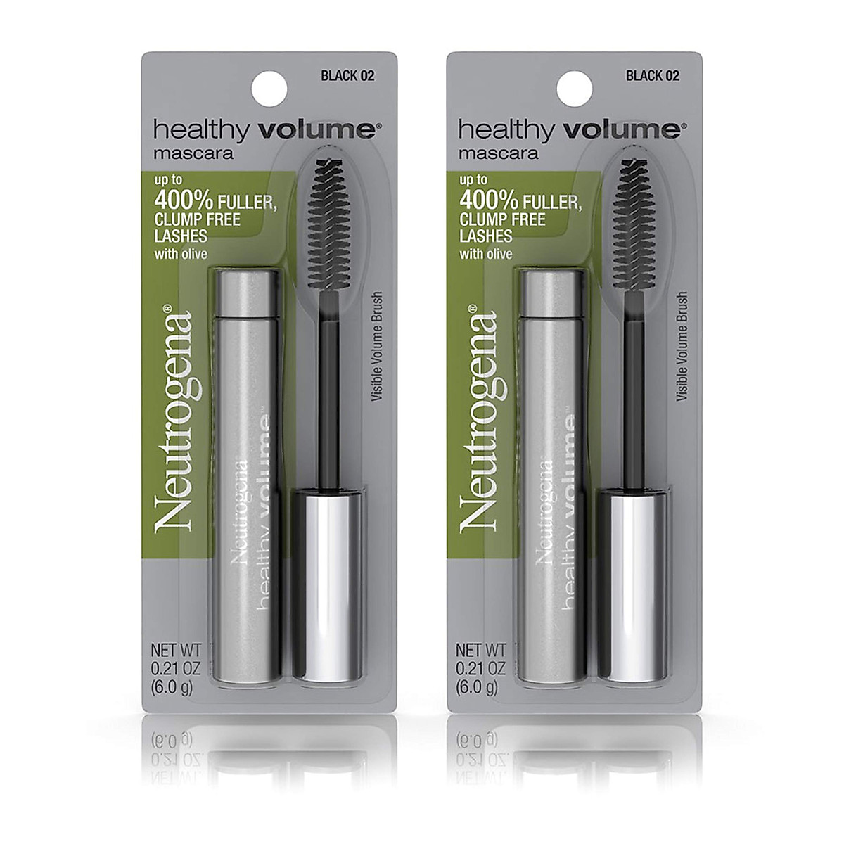 Neutrogena Healthy Volume Lash-Plumping Mascara, Volumizing and Conditioning Mascara with Olive Oil to Build Fuller Lashes, Clump-, Smudge- and Flake-Free, Black 02, 0.21 oz (Pack of 2)