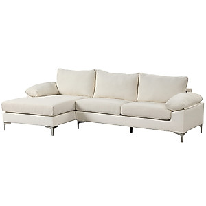 Casa Andrea Milano BOUCLÉ L-Shape Sectional Sofa, Luxury Couch with Extra Wide Chaise Lounge, Couch for Living Room Apartment Lounge, Cream Boucle