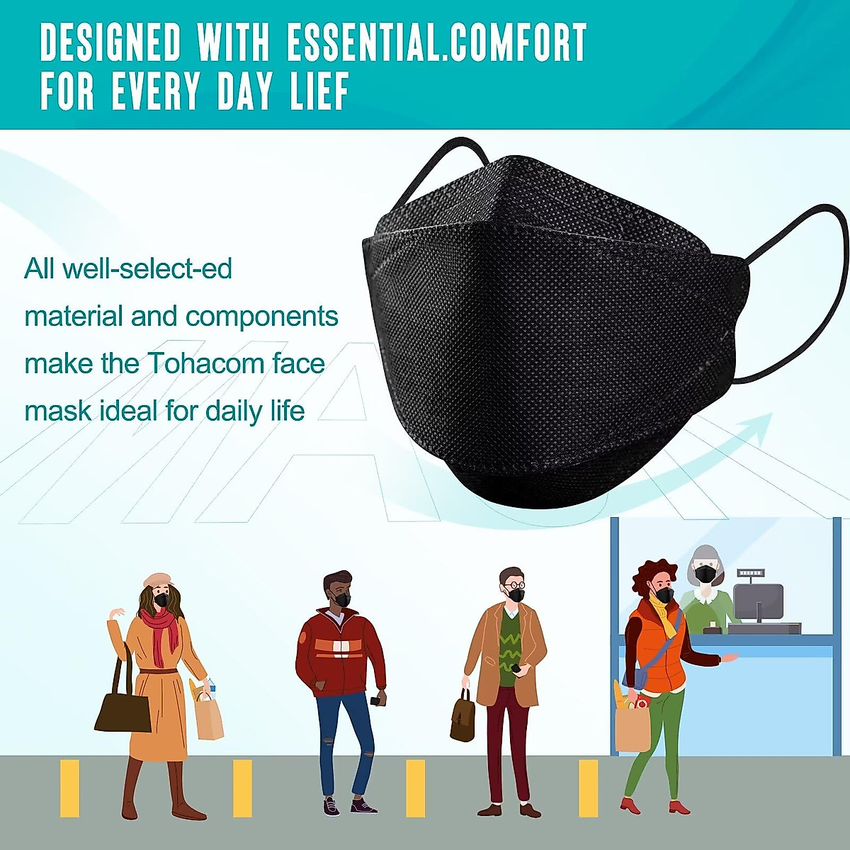 Tohacom 50/100 Pack KF94 Face_Covers, Color Màsk，Black Màsk，4-Layer Màsk outdoor Daily Use