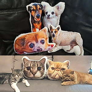 VEELU Custom Pet Pillows with Photo, Personalized Pet Photo Pillows, 3D Printing Dog Cat Shaped Pillow for Pet Lover Gifts Bedding Decoration Birthday Thanksgiving Christmas Height 12 Inch