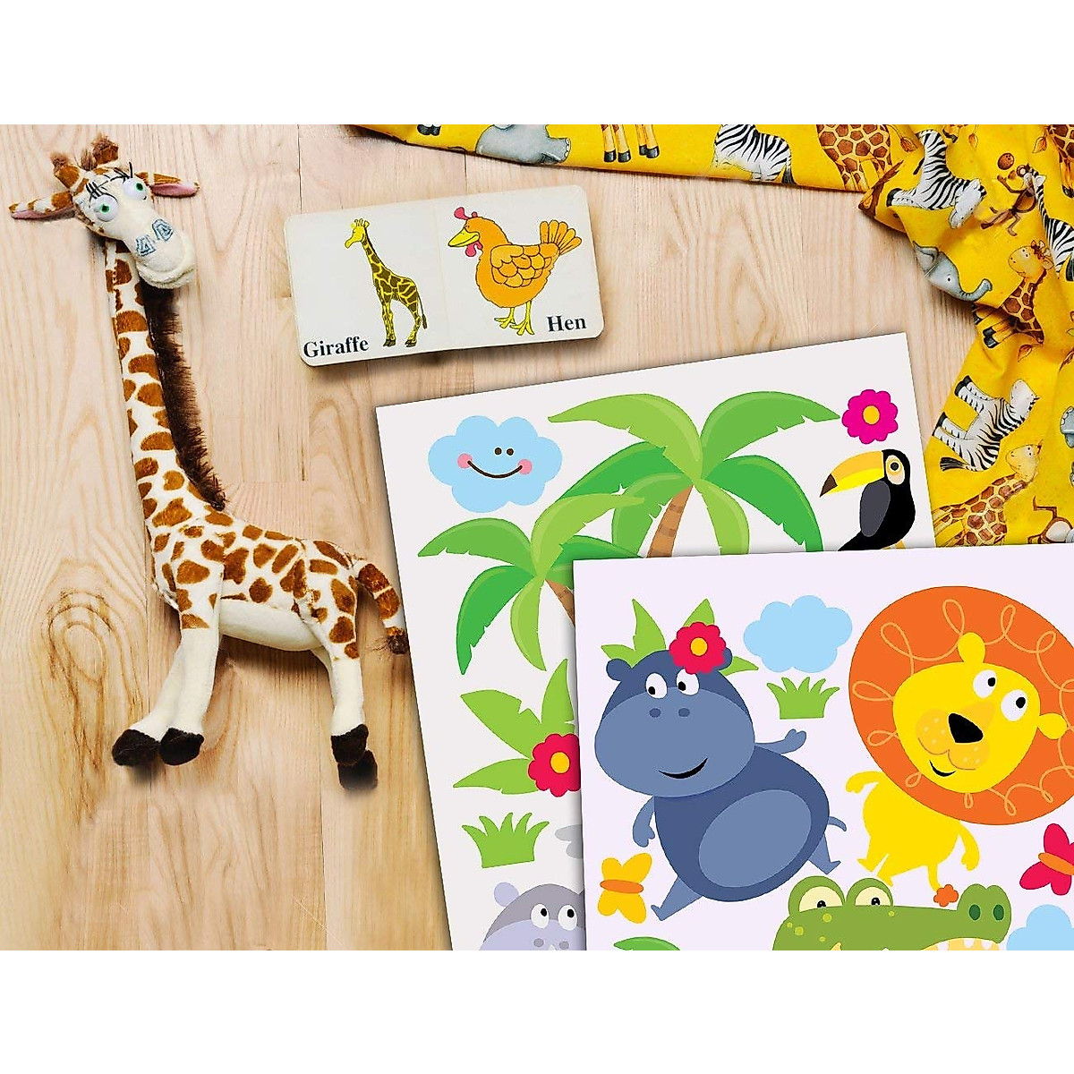 Animal Safari Jungle Vinyl Wall Decal for Kids Bedroom playroom - Decorative Art Stickers for Baby Girl Boy Wall Decor - Nursery Wall Stickers [24 Art clings] - Wall Decals for Boy - with Gift!