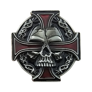 YOQUCOL QUKE Vintage Skull Skeleton Celtic Cross Belt Buckle American Western Cowboy For Men