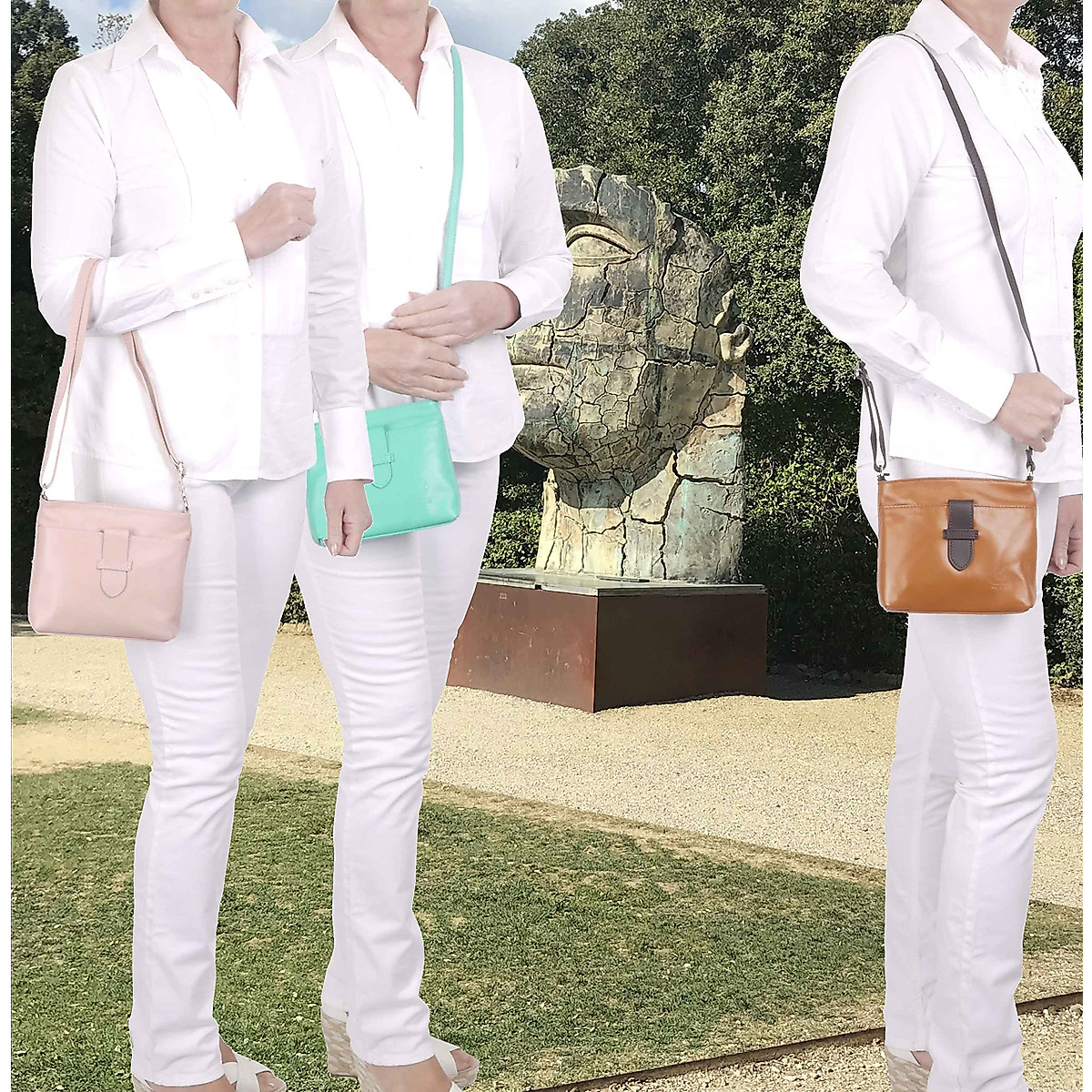 PRIMO SACCHI Italian Soft Leather Small Aqua Blue Adjustable Strap Cross Body Shoulder Bag Purse