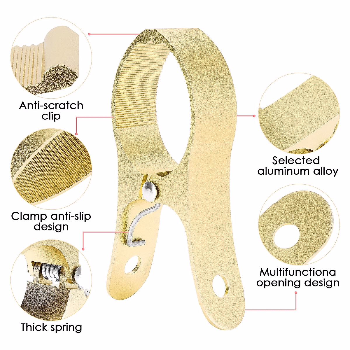 Biiange Towel Clips for Chairs, Towel Holders, Aluminium Alloy Beach Towel Clips, Quilt Clothes Pegs Clipor Beach Chair, Bask Drying Quilt (Gold)