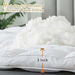 WhatsBedding 3 Inch Memory Foam Mattress Topper Twin Size, Premium Fluffy & Soft Shredded Memory Foam Filled Pillow Top, 4 Anchor Elastic Bands, Anti-Slip Bottom, 39x75in
