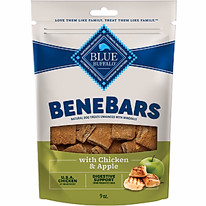 Blue Buffalo BeneBars Digestive Support Dog Treats with Prebiotic Fiber, Made with Natural Ingredients, USA Chicken & Apple, 9-oz Bag