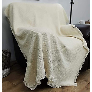 Pure Country Weavers Irish Fisherman Natural Blanket - Gift Tapestry Throw Woven from Cotton - Made in The USA (69x48)