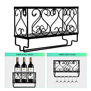 Cabilock Metal Hangers Wall Mount Clothes Rack Wall Mounted Wine Rack Wire Wine Glass Rack Wine Bottle Holder Wine Glass Hanger Stemware Rack for Bar Kitchen Metal Clothes Hanger Wall Clothes Rack