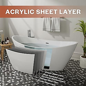 Empava 67" Acrylic Freestanding Bathtub Soaking SPA Tub Modern Stand Alone Bathtubs in White SA1518