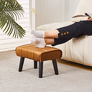 Cpintltr Small Foot Stool Ottoman Modern Accent Step Stool Seat with Solid Wood Legs Velvet Soft Padded Pouf Ottomans Sofa Footrest Stools 16 inch for Couch Living Room Bedroom Entryway Brown